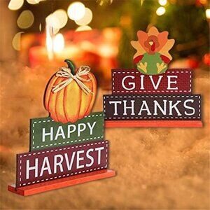 Accents | 4 Pack Thanksgiving Themed Table Centerpiece Signs Wood ...